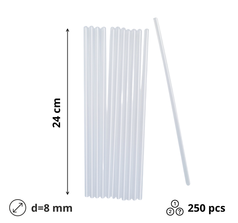 🔝 Slamice plastične l=240 mm d=8 mm prozoren 250 kos/pak , cena €5.82
